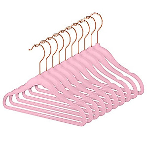 MIZGI Premium Kids Velvet Hangers (Pack of 50) with Copper/Rose Gold Hooks,Space Saving Ultra Thin,Non Slip Baby Hangers for Children's Skirt Dress Pants,Clothes Hangers(Pink)
