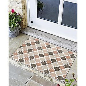 Front Door Mat, Non - Slip Absorbent Door Entry Mats, Doormats Indoor/Outdoor Entrance Small Rugs, Retro Geometric Morocco Tile Pattern Print Doormat - Easy to Clean Floor Mats for Home 16x24 Inch