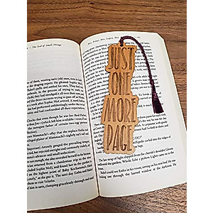 Wood Bookmark - Just One More Page - Laser Engraved - Made in The USA - Wooden Book Mark with Maroon Tassel