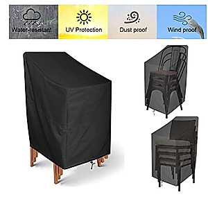 ConPus Outdoor Chair Cover Waterproof, Outdoor Patio Furniture Covers Stacked Chairs 210D, Lounge Chair Covers Outdoor Stack Chairs for All Weather Protection, Black, 25" L x 25" W x 47”H