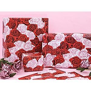 Rose Gift Wrapping Paper, Red and Pink Floral Gift Wrap 4 Folded Sheets Bridal Shower Wedding Wrapping Paper for Valentine's Day Birthday Women Mother's Day Lover's Gift Wraps