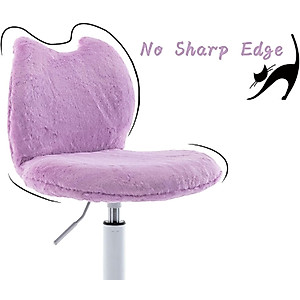 Modern Cute Cat Kids Desk Chair, Comfortable Fuzzy Small Desk Chair for Girls and Boys, Ergonomic Adjustable Swivel Computer Chair, Hello Kitty Vanity Chair Study Rolling Stools with Wheels, Purple