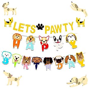 LaVenty 25PCS Glitter Lets Pawty Banner Dog Birthday Banner Dog Pawty Banner Dog Party Banner Pet Birthday Banner Pet Party Banner