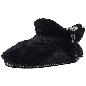Dearfoams Unisex-Kid's Charlotte faux faux fur Bootie Slipper, Black, 2-3 Big