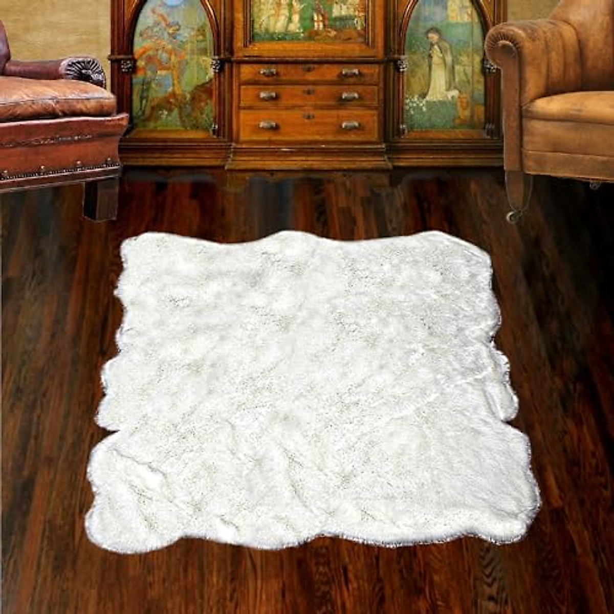 Fur Accents Plush Shag Area Rug - White Faux Fur Sheepskin Rug - Luxury Soft Faux Fur Carpet - Sculpted Edge Rectangle Accent Art Rug 30"x48"