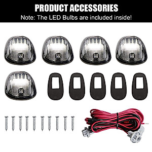 Tresound LED Cab Roof Marker Lights for 03-16 Dodge Ram 1500 2500 3500 with 5 in 1 Wire Harness (Smoked Lens with 16 White LEDs)