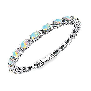 Silver Smile 925 Sterling Silver Opal Gemstone Bracelets Gift for Women Mom Wife and Girls|Attractive Tennis Bracelet in 7.25" Length with Secure Lock |Comes in a Suede Pouch