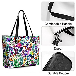 Womens Handbag Flowers Leaves Prints Leather Tote Bag Top Handle Satchel Bags For Lady