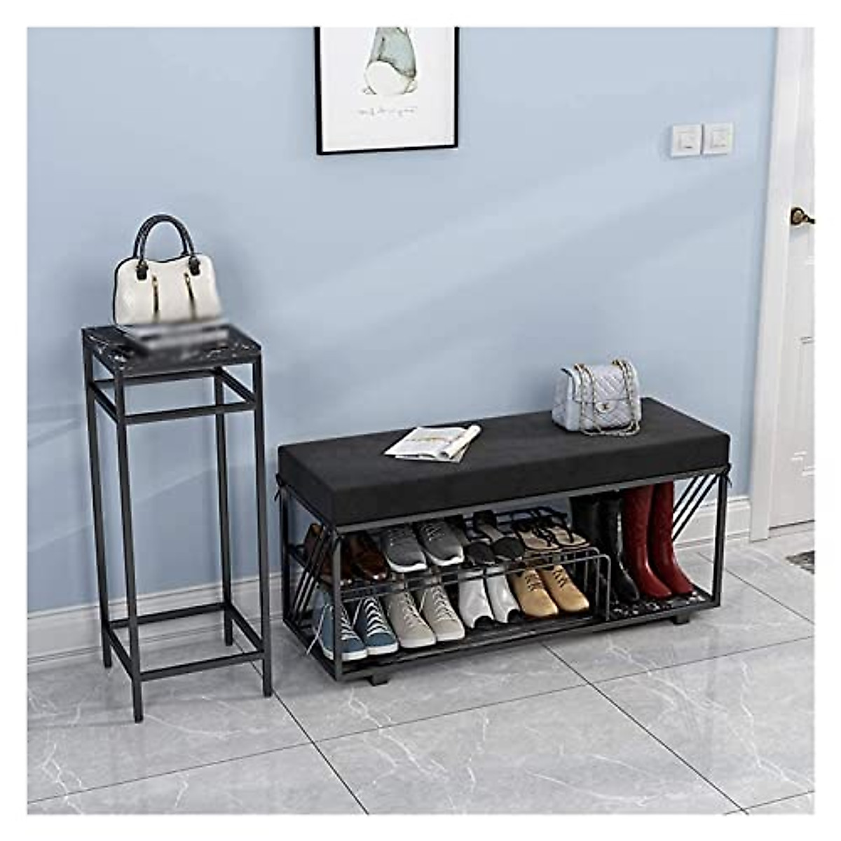 ALDEPO Shoe Cabinet Bench Shoe Rack with Storage Simple and Creative Wrought Iron Structure Shoe Changer Stool with Soft Cushion Shoe Rack Double Layer Bench Large Capacity