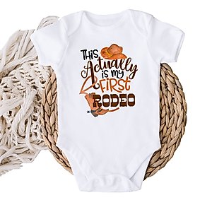DST APPAREL CO This Actually Is My First Rodeo Baby Bodysuit, Western Cowgirl Toddler Outfit, Infant Cloth, Newborn Jumpsuit