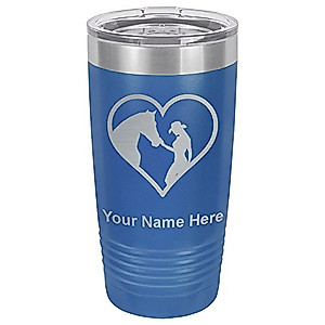 LaserGram 20oz Vacuum Insulated Tumbler Mug, Horse Cowgirl Heart, Personalized Engraving Included (Dark Blue)