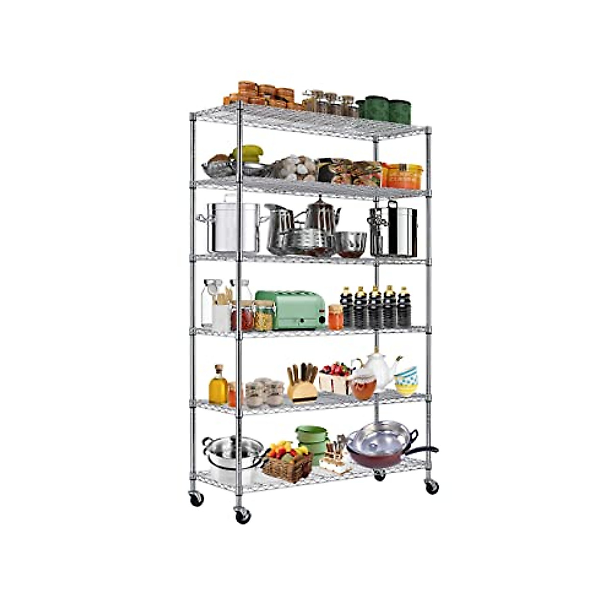 6-Tier Metal Wire Shelving Unit w/Wheels Height Adjustable Storage Rack NSF Certified Storage Shelves 2150/500 Lbs Capacity Standing Utility Shelf for Laundry Kitchen Pantry Garage Organization
