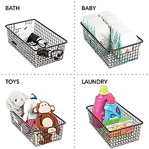 mDesign Metal Wire Food Storage Basket Organizer with Handles for Organizing Kitchen Cabinets, Pantry Shelf, Bathroom, Laundry Room, Closets, Garage - Omni Collection, Bronze
