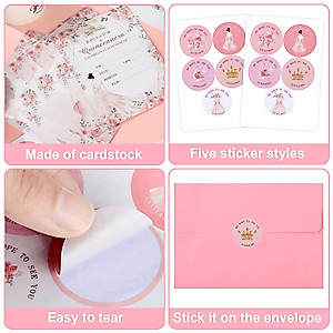 24 Sets Quinceanera Invitations Kit Include Quinceanera Invitation Cards with Envelopes and Stickers Crown Princess Rose Quinceanera Card Invitations for Quinceanera Bridal Shower Birthday Invite