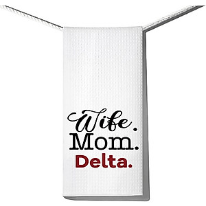 LEVLO Sorority Kitchen Towel DST Sorority Gift Wife Mom Tea Towels Sorority Waffle Weave Kitchen Decor Dish Towels (Wife Mom)
