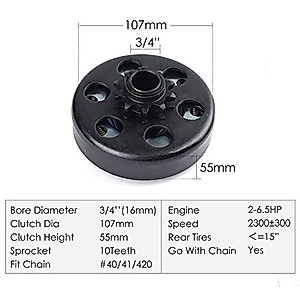 LotFancy Go Kart Clutch 3/4 Bore 10T with #40 41 420 Chain, Centrifugal Clutch Fit for Go Kart Minibike MB165 & MB200, Up to 6.5HP, 1pc Connecting Link Included