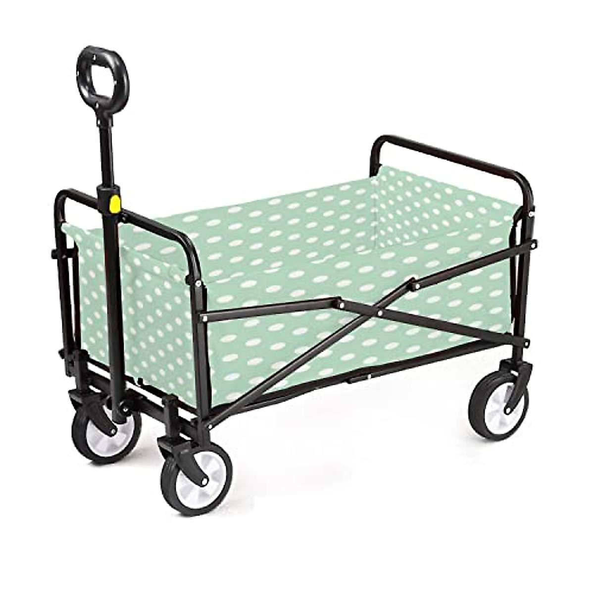 Collapsible Wagon Cart Seamless White Polka dots Mint Foldable Utility Wagon Large Capacity Garden Cart with Push Bar for Beach Camp Outdoor Shopping