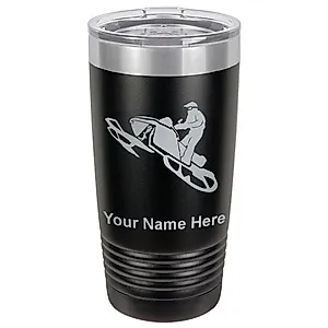 LaserGram 20oz Vacuum Insulated Tumbler Mug, Snowmobile, Personalized Engraving Included (Black)