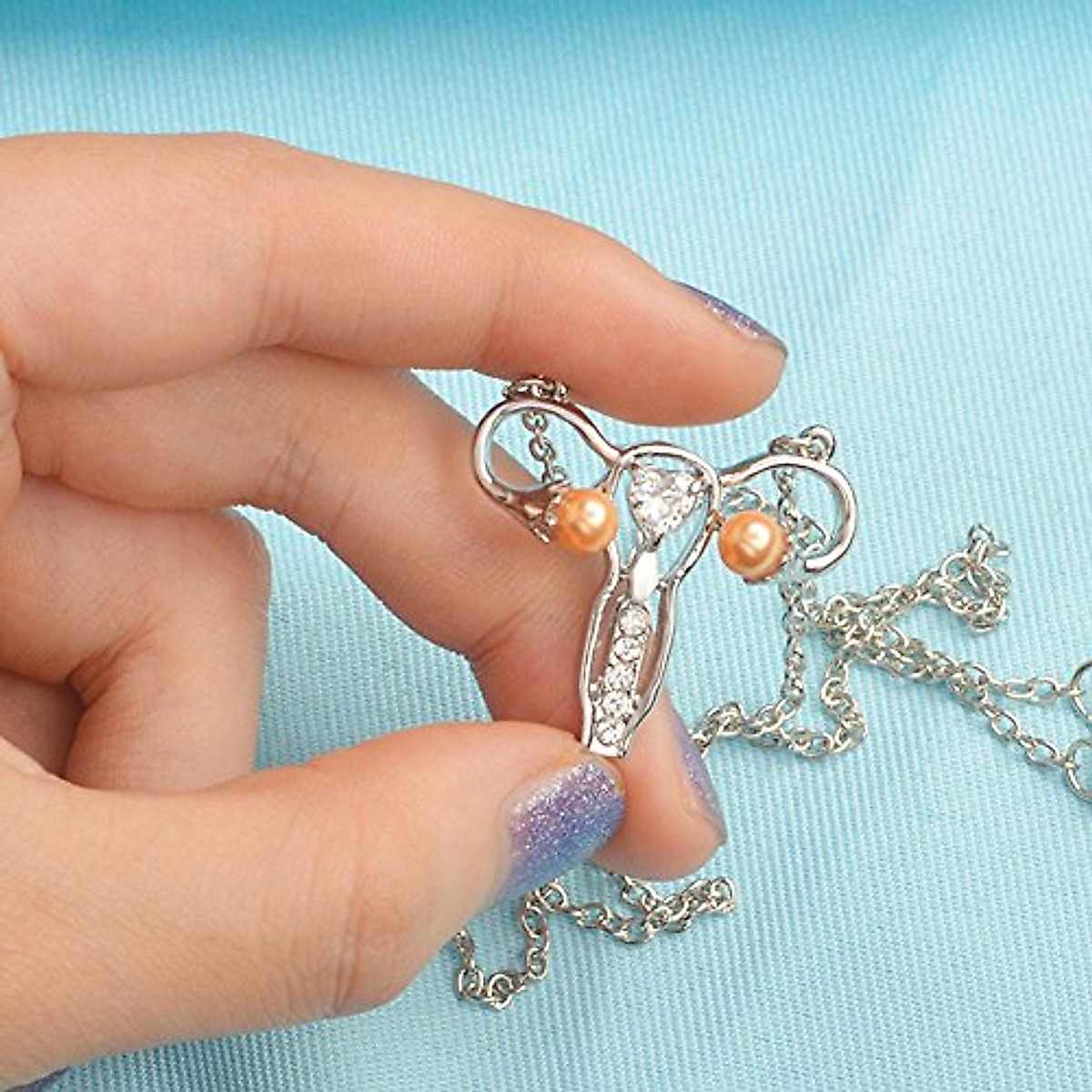 AILUOR Uterus Ovary Pendant Necklace, Gold Silver Personality Feminist Medical Symbol Female Organ CZ Crystal Pearl Necklace Gynecologist Nurse Graduation Gift (Gold)