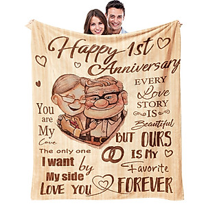 Wedding Anniversary Blanket 1 Year for Women Men - Happy 1st Anniversary 50" X 60" Soft Throw Blanket - Romantic Gift for Couple Wife Husband