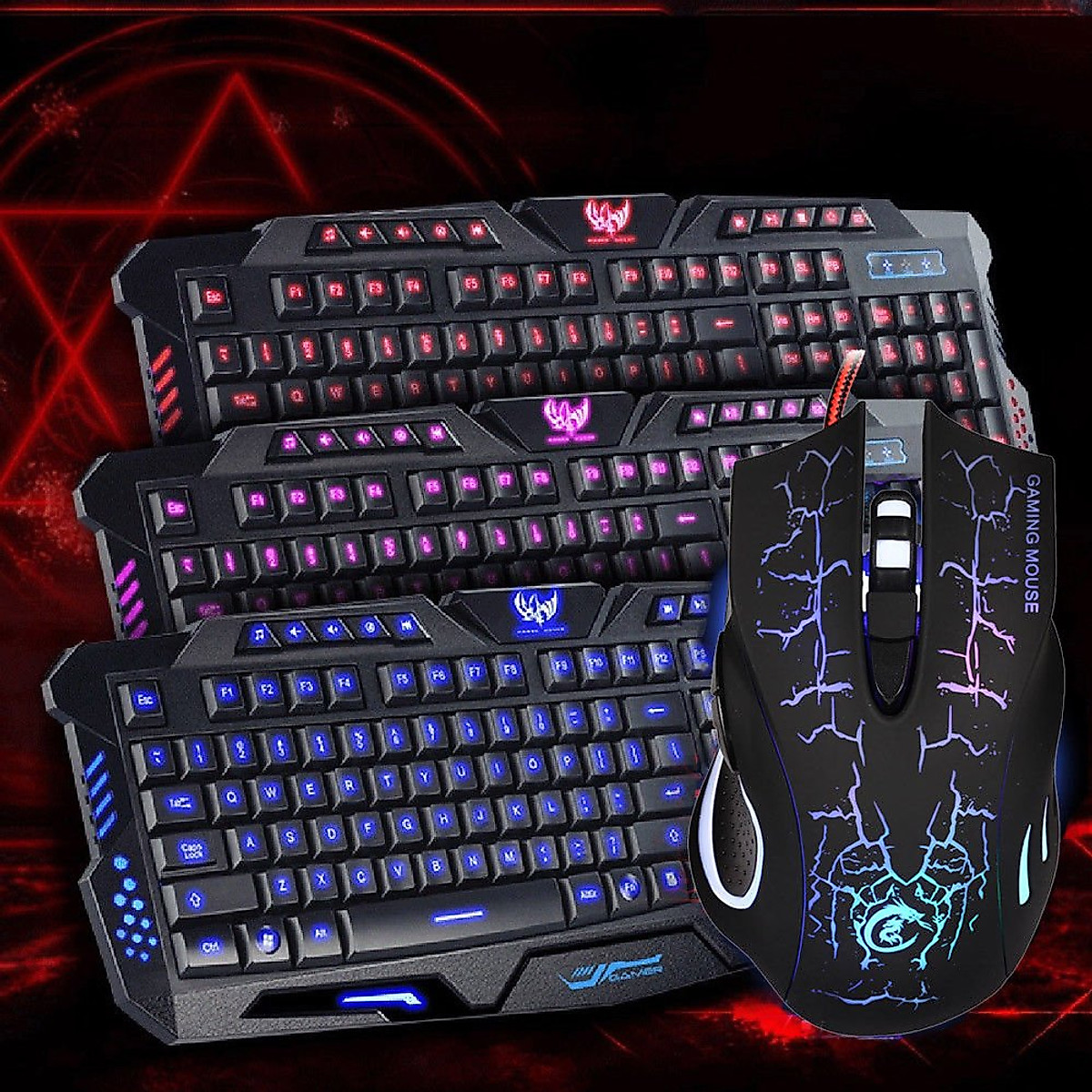 ANDROSET 3Color LED Backlight Wired USB Gaming Keyboard and 2400DPI Mouse Mice Set (1X Gaming Keyboard+ 1X Gaming Mouse)