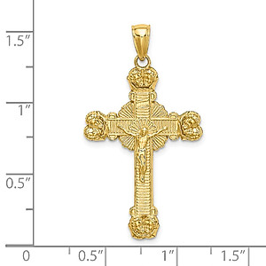 Solid 14k Yellow Gold Cross Crucifix SUNBURST Charm Pendant - 38mm x 22mm