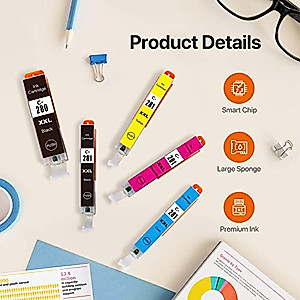 PGI-280XXL/CLI-281XXL 5 Color Value Pack Replacement for Canon 280 281 Ink Cartridges Compatible with PIXMA TR7520 TR8520 TS6120 TS6220 TS8120 TS8220 TS9120 TS9520 TS6320 TS9521C Printer