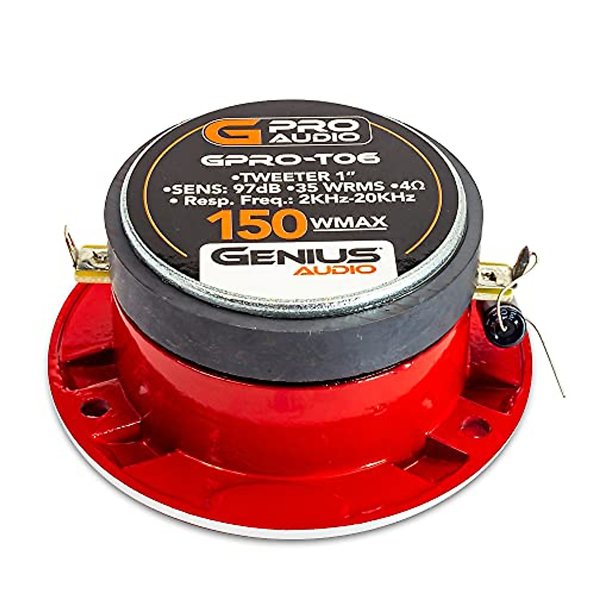 Genius Audio GPRO-T06 1", 35 Watts RMS - 150 Watts Max, Pro Audio Super Tweeter Speaker, Aluminum Diaphragm Car Audio Speaker, Ferrite Y25 Magnet, 4 Ohms (2 Speakers)