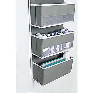 HLONGG Sturdy Door Hanging Organizer,Behind The Door Storage Organizer with Door Hook and Large Clear Windows, Hanging Wall File Organizer ,(Grey, 1 Pack)