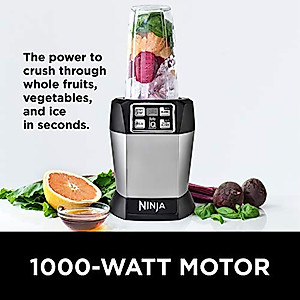 Ninja BL480D Nutri Personal Countertop Blender, Auto-iQ Technology, 1000-Watts, for Frozen Drinks, Smoothies, Sauces & More, with 18-oz. & 24-oz. To-Go Cups & Spout Lids, Black/Silver