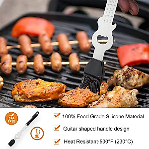ROMANTICIST 5PCS Guitar Style Heavy Duty Grill Tool Set - Stainless Steel BBQ Tools including Spatula, Fork, Tongs, Basting Brush and Storage Bag in Unique Guitar Shape - Perfect Grill Gift Choice
