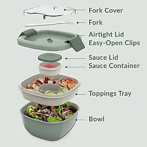 Bentgo® All-in-One Salad Container - Large Salad Bowl, Bento Box Tray, Leak-Proof Sauce Container, Airtight Lid, & Fork for Healthy Adult Lunches; BPA-Free & Dishwasher/Microwave Safe (Khaki Green)