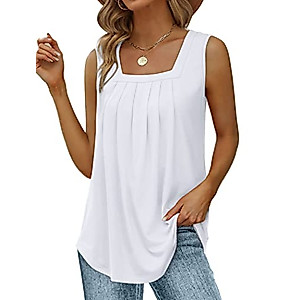 Aokosor Sleeveless Tops for Women Square Neck Flowy Tank Tops Loose Fit White L