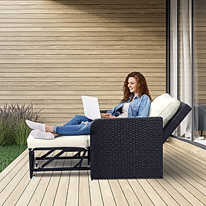 Wicker Outdoor Patio Sofa Chair: Rattan Convertible Patio Furniture Sets with Waterproof Thick Cushion Outdoor Furniture Set Comfortable Easy Assemble Patio Chairs for Outdoor Backyard