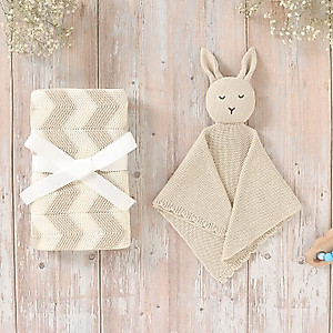 LAWKUL Baby Lovey Knit Cotton Babe Security Blanket Bunny Comforter Blankie Adorable Soft Newborns Lovies for Boy Girl Beige