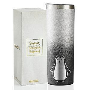 Onebttl Penguin Gifts for Women Teens, Penguin Tumbler for Penguin Lovers on Birthday, Mother's Day, Cute 20 oz Insulated Stainless Steel Tumbler with Lid and Straw - Glitter Cute Penguin