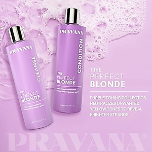PRAVANA The Perfect Blonde Purple Toning Shampoo | Neutralizes Brassy, Yellow Tones | For Color-Treated Hair | Adds Strength, Shine, Elasticity | 33.8 Fl Oz