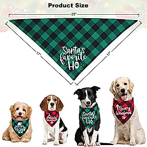 PTDECOR 4 Pack Christmas Dog Bandanas Buffalo Plaid Dog Christmas Bandana Scarf Bib Kerchief Set Merry Christmas Dog Costumes Accessories Bandanas for Small Medium Large Dogs Pets