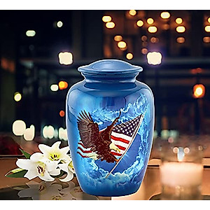 American Glory Urn, American Flag with Eagle Cremation Urn for Ashes, American Flag Soaring Eagle Urn, Patriotic Urn, Adult American Eagle Urn with Velvet Bag (Large)
