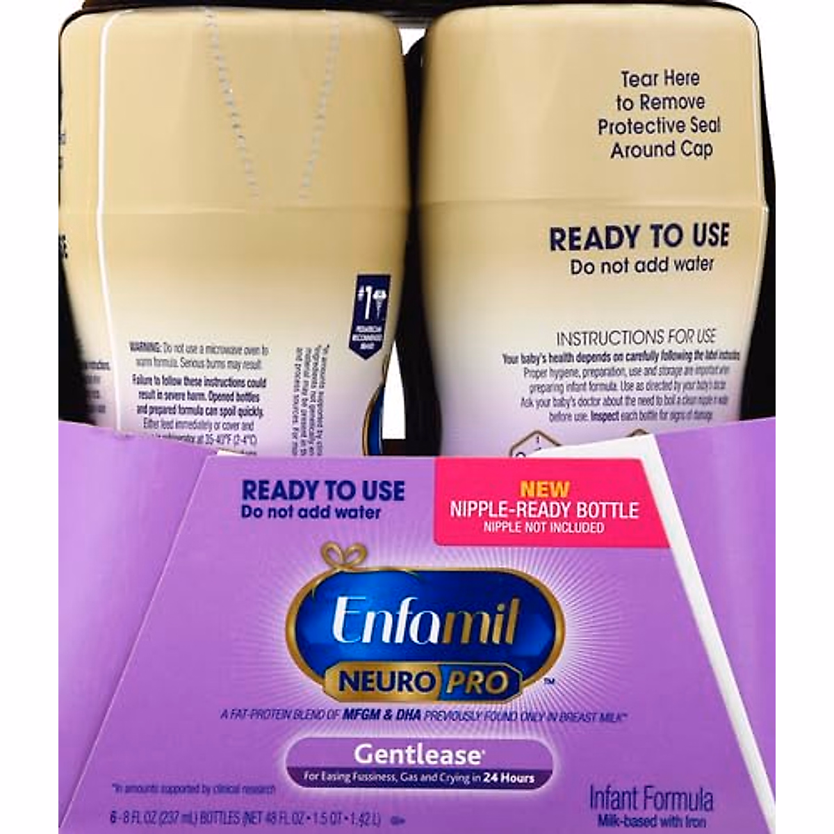 Enfamil Gentlease Ready to Feed Baby Formula, Eases Gas, Fussiness, Crying & Spit-up in 24 Hours, Ready to Use 8 Fl Oz, Pack of 6, Total 48 Fl Oz