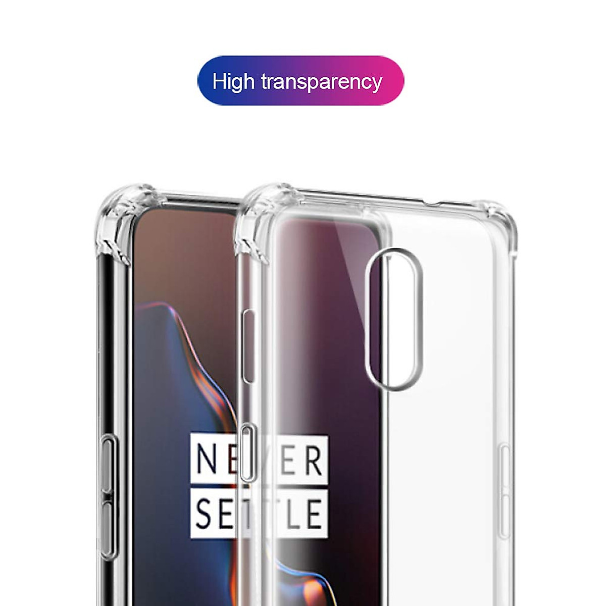 Hually Case for OnePlus 6T, OnePlus 7 Case, Crystal Clear TPU Gel Silicone Bumper Shockproof Protective Fiber Design Phone Protector Cover for OnePlus 6T/ 7