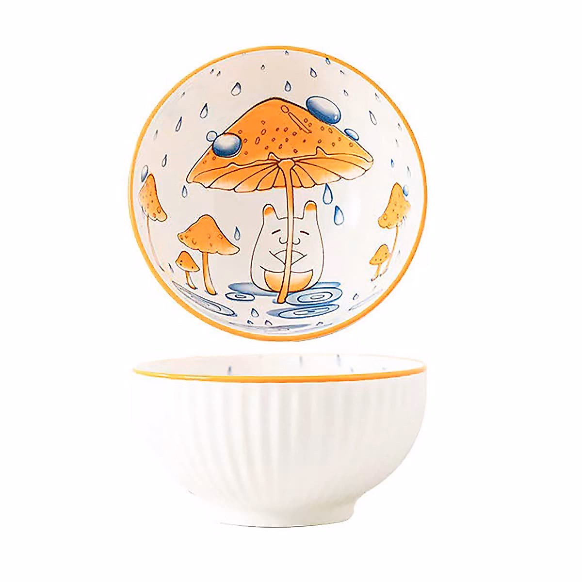 Bicuzat Cute Mushroom Pattern Ceramic Bowls Set Soup Bowls Dessert Bowls, 6 Inch, Set of 2