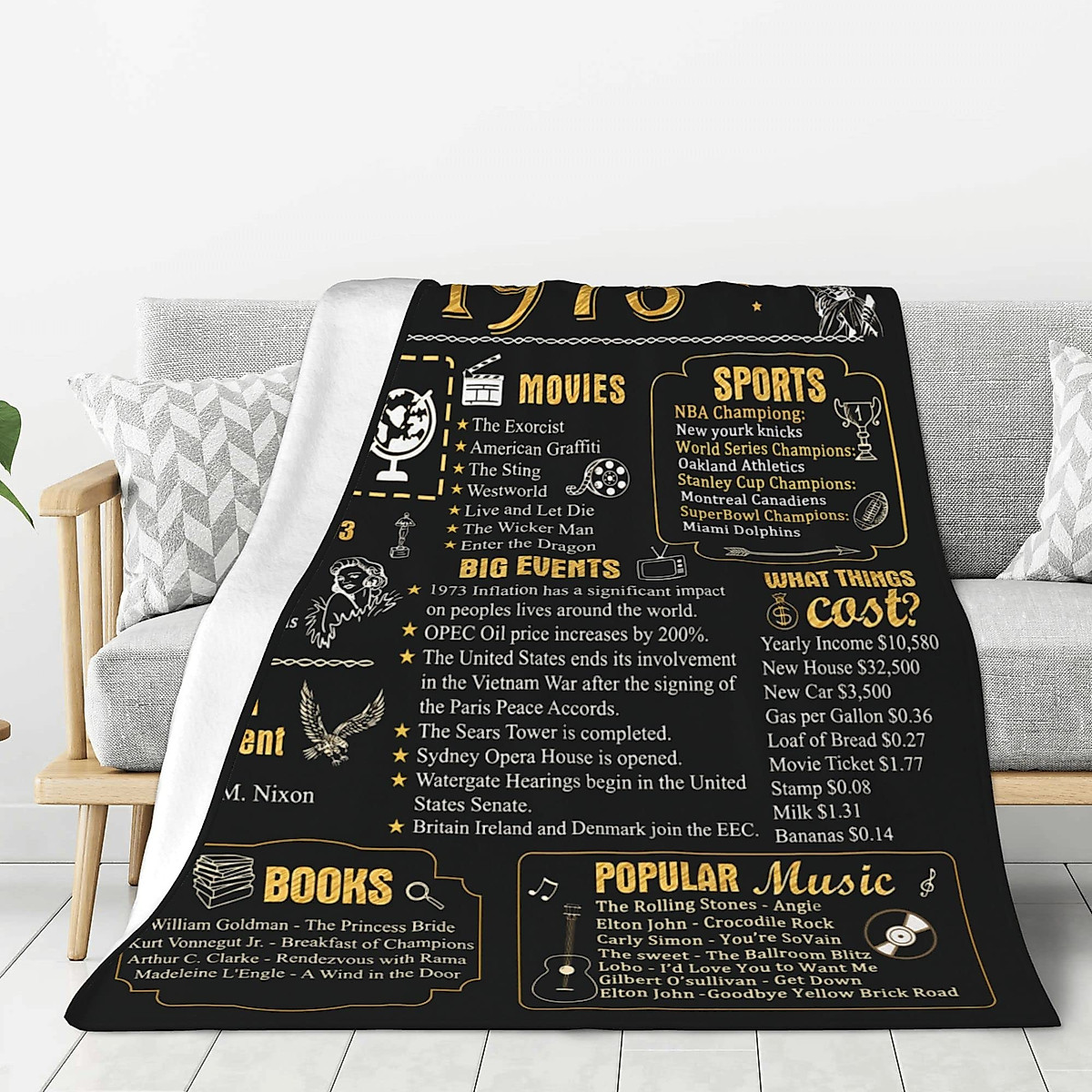 DPFQSKY 1973 50th Birthday Gifts for Men Women Blanket - 50th Anniversary Wedding Decorations - 50 Year Old Gift Idea for Husband Wife Dad Mom Back in 1973 Throw Blanket 60"x50"