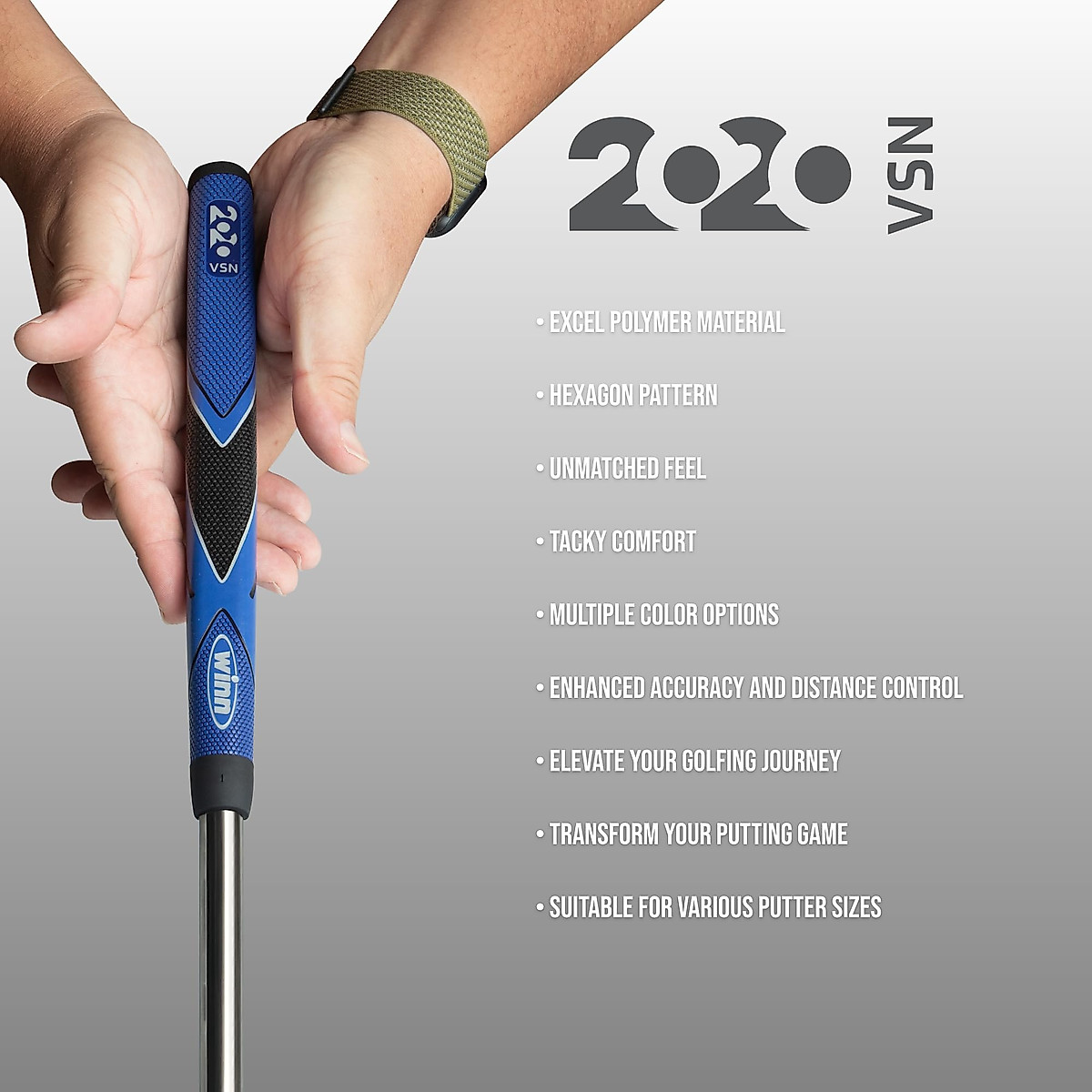 Winn Grips Excel 2020-VSN Vision Midsize Pistol Golf Putter Grip, Blue/Black