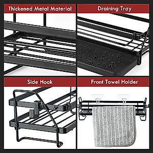 LBTING Sponge Holder for Kitchen Sink, Wall Mounted Sink Caddy with Self-Draining Drain Tray, Stainless Steel Kitchen Sink Caddy for Organizing Sponge, Brush, Soap Dish Dispenser – Black