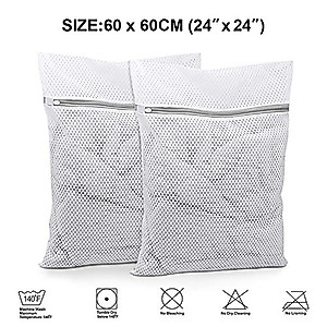 Extra Large Mesh Laundry Bag, 2 Pack Zippered Polyester Delicates Laundry Wash Bag, Washer and Dryer Safe Clothes Laundry Bag for Coat, Sweater, Bed Sheet, Window Screening