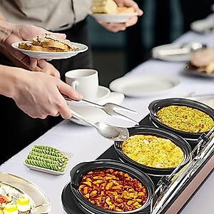 Sunvivi Triple Slow Cookers, 3x1.5 Qt Food Warmer Adjustable-Temp Server, Buffet Server for Parties, Mini Crock Dips Pot, Entertaining ＆ Holiday, Dishwasher Safe Glass Lid & Ceramic Pot, Stainless Copper with Lid Rests, 2 Year-Guarantee