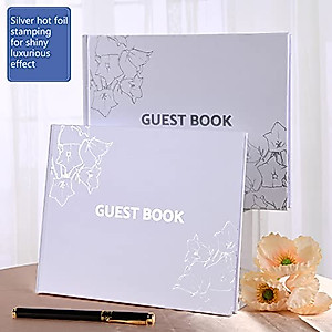 BPFY Wedding Guest Book, Sign in Guest Book for Wedding Reception, 9"x7" 120 Page Wedding Registry Guestbook with Sliver Foil, Purple Flower Floral Design Baby Shower Guest Book