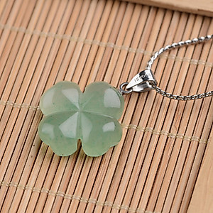 iSTONE Green Jade Lucky Four Leaf Clover Heart Pendant 925 Sterling Silver Necklace 18 Inches Fine Jewelry for Women St. Patrick's Day