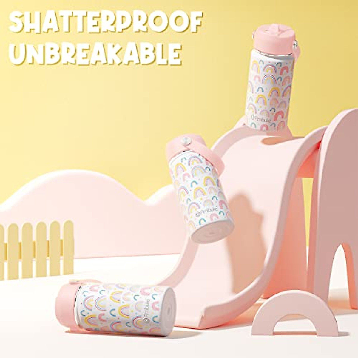 Kids Insulated Water Bottle - 14oz BPA-FREE 18/8 Stainless Steel Travel Tumbler Double Wall Vacuum Leak Proof Carton Kids Cup with Straw to Keep Hot/Cold Cute Metal Water Bottle for School Boys Girls